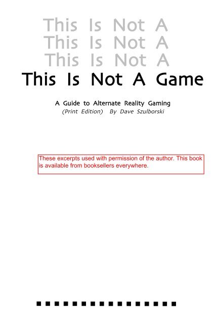 This Is Not A Game: A Guide to Alternate Reality Gaming - Ong's Hat