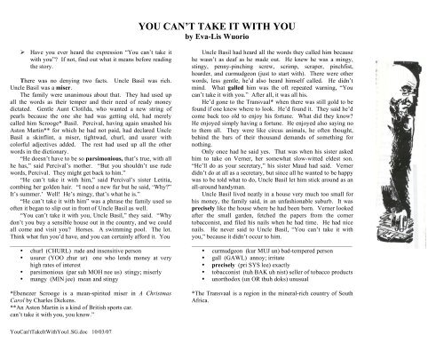YOU CAN'T TAKE IT WITH YOU – AbbyNet