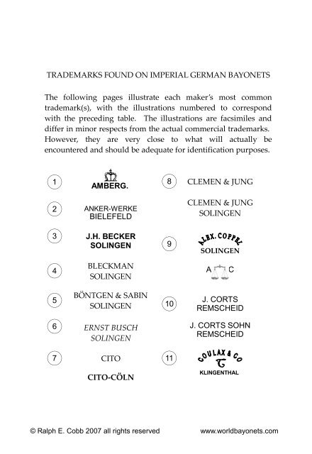 Imperial German Bayonet Markings Page