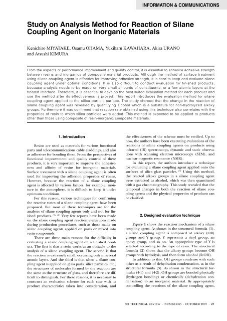Study on Analysis Method for Reaction of Silane Coupling Agent on ...