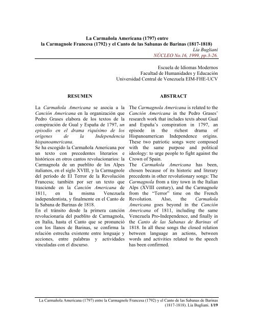 "LA CARMANOLA AMERICANA (1797) ENTRE LA CARMAGNOLE ...