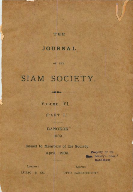 The Journal of the Siam Society Vol. VI, Part 1-3, 1909 - Khamkoo