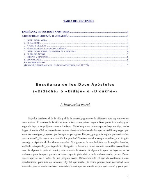 Enseñanza de los Doce Apóstoles («Didaché» o «Didajé» o ...