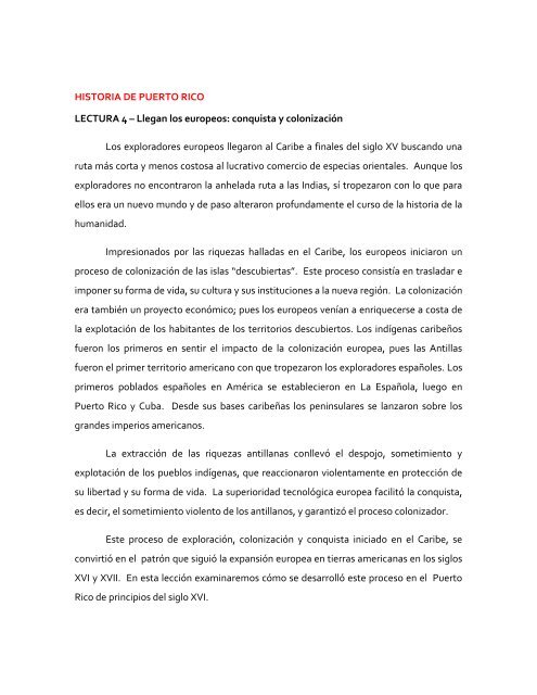 HISTORIA DE PUERTO RICO LECTURA 4 - Repaso de las PCMAS ...