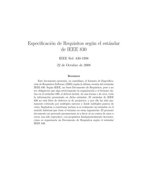Especificación de Requisitos según el estándar de IEEE 830
