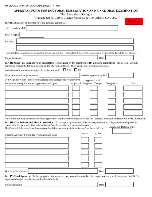 APPROVAL FORM FOR DOCTORAL DISSERTATION AND FINAL ...
