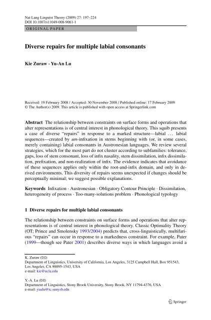 Diverse repairs for multiple labial consonants - UCLA Department of ...