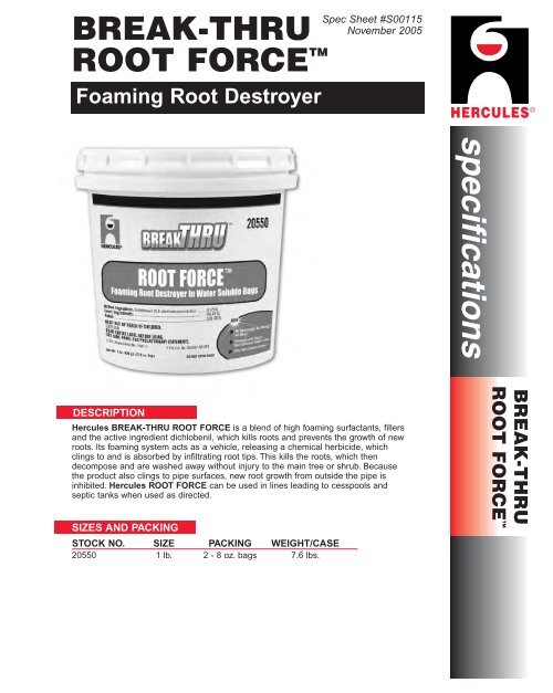 ROOT FORCE Foaming Root Destroyer - Hercules Chemical ...