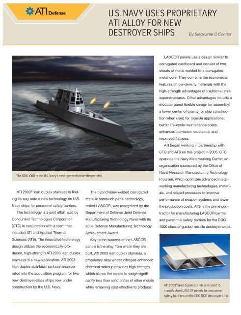 U.S. Navy Uses Proprietary ATI Alloy For New Destroyer Ships