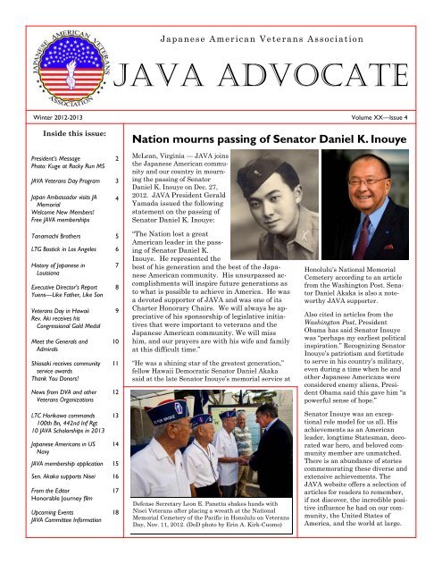 JAVA Advocate, Winter 2012 edition - Japanese American Veterans ...