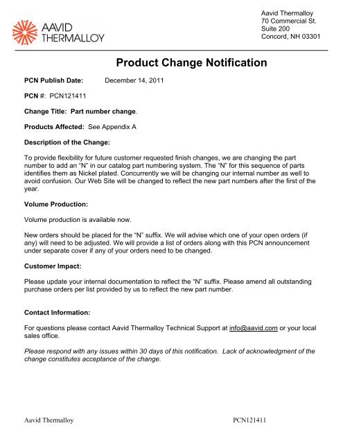 Product Change Notification - Aavid