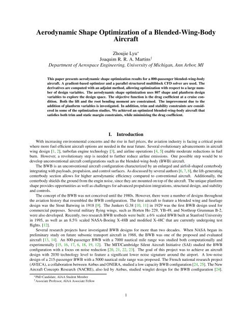 Aerodynamic Shape Optimization Of A Blended Wing Body Aircraft