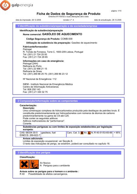 Ficha de Dados de Segurança de Produto - Transportes Freitas
