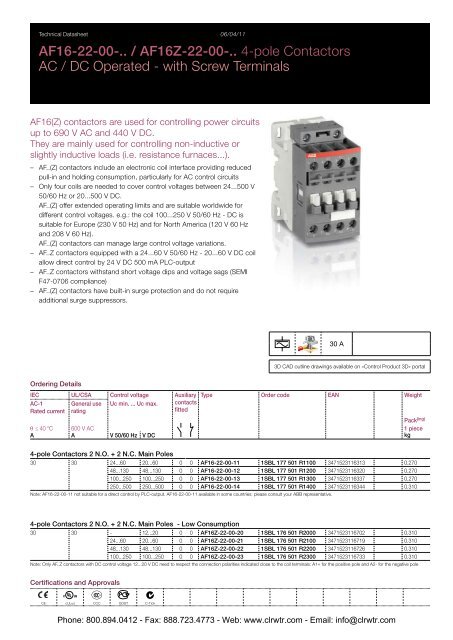 ABB AF16/AF16Z 4-Pole Contactors