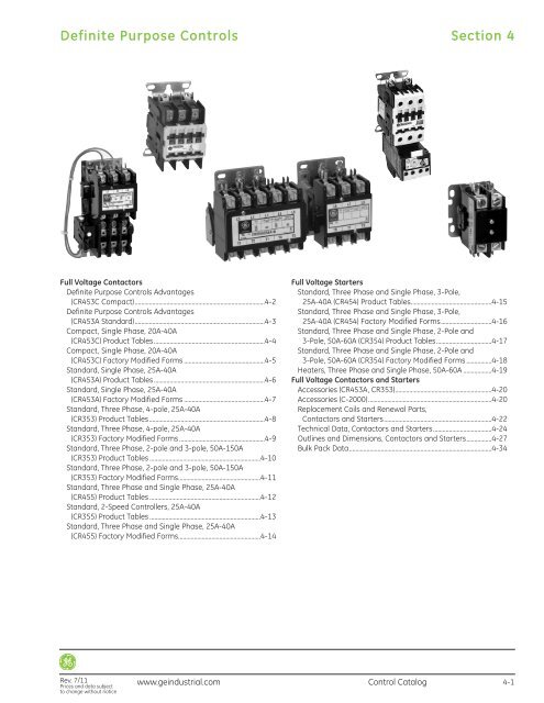 Definite Purpose Controls - GE Industrial Systems