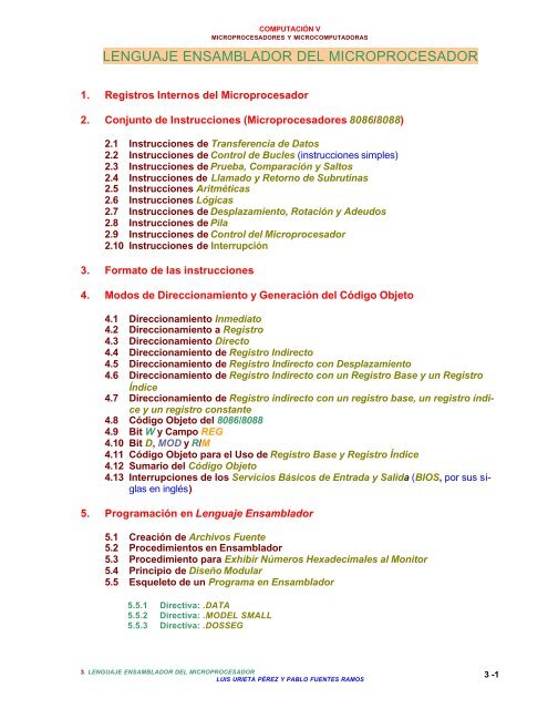LENGUAJE ENSAMBLADOR DEL MICROPROCESADOR