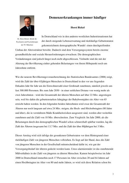 Dr. Horst Bickel, Epidemiologe und Gründungsmitglied von INVADE ...