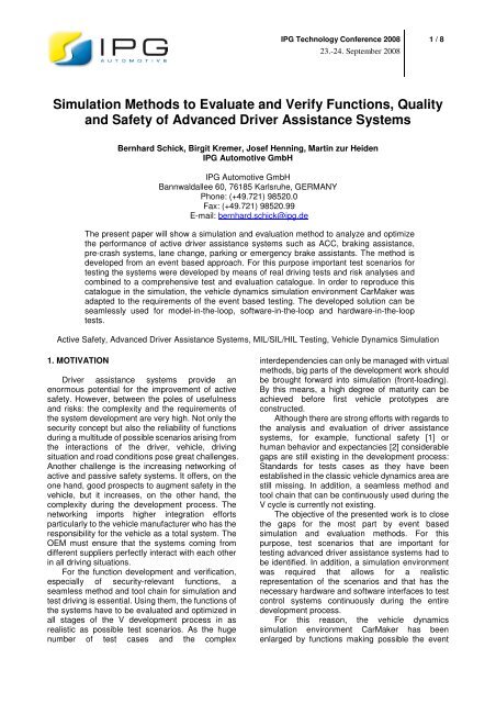 Simulation Methods to Evaluate and Verify Functions, Quality ... - IPG