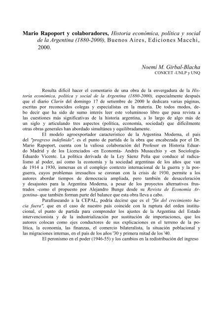 Reseña de Mario Rapoport y colaboradores, Historia económica ...