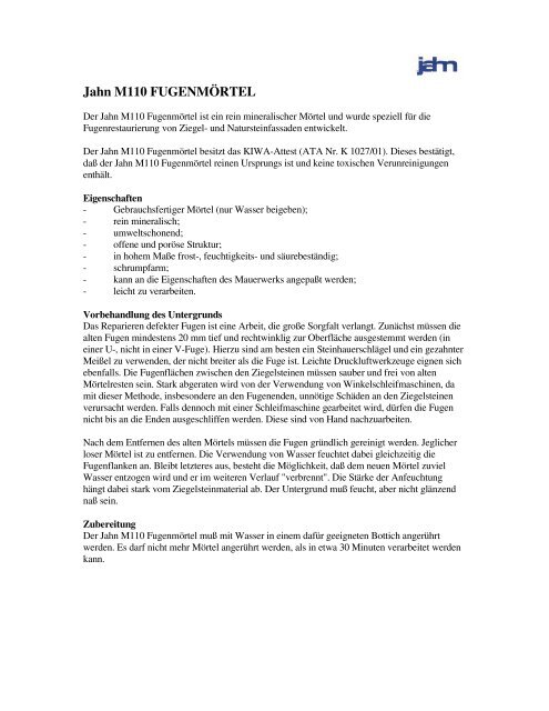 Jahn M110 FUGENMÖRTEL - Jahn International.com