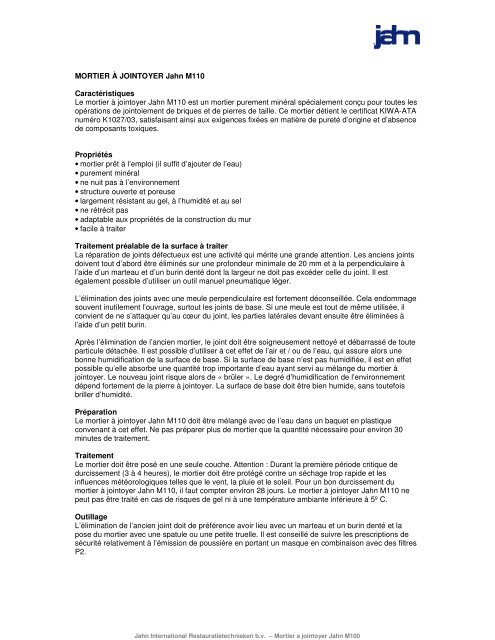 MORTIER À JOINTOYER Jahn M110 Caractéristiques Le mortier à ...