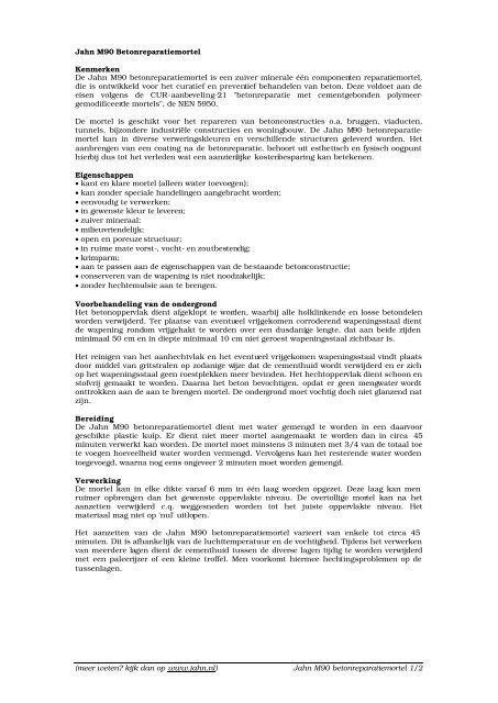 Jahn M90 Betonreparatiemortel - Jahn International.com