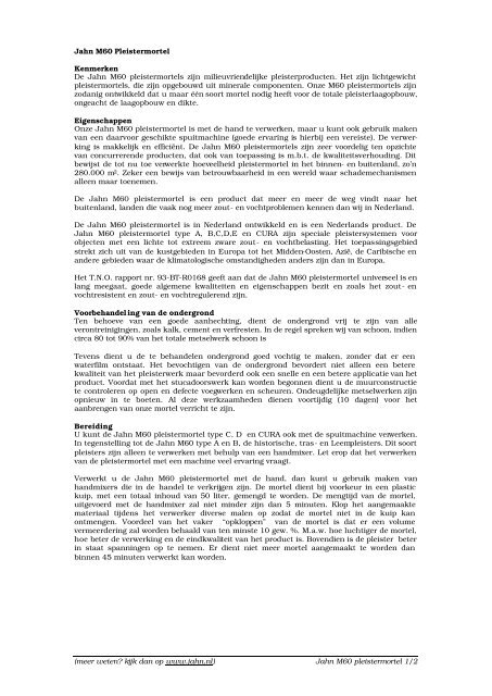 Jahn M60 Pleistermortel - Jahn International.com