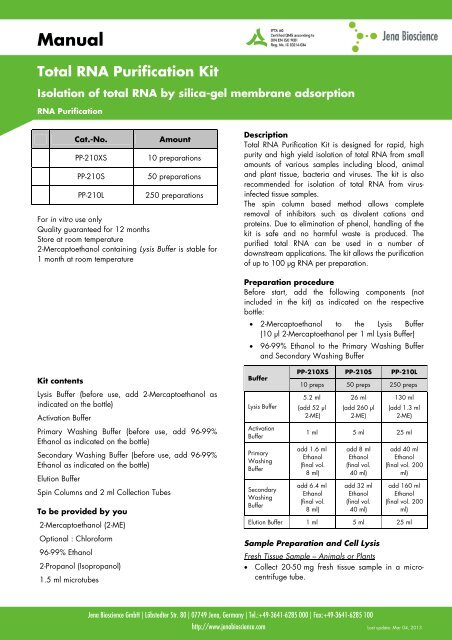 Manual Total RNA Purification Kit - Jena Bioscience