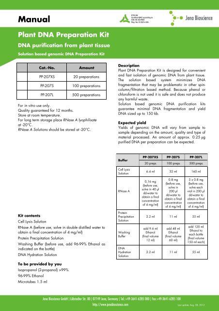 Manual Plant DNA Preparation Kit - Jena Bioscience