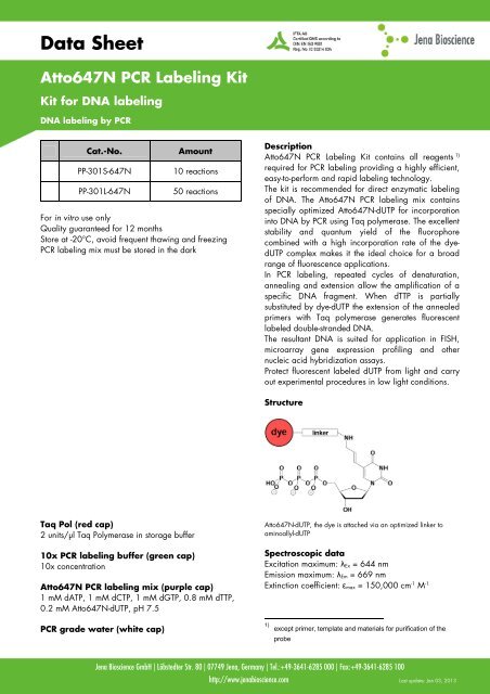 Data Sheet Atto647N PCR Labeling Kit - Jena Bioscience