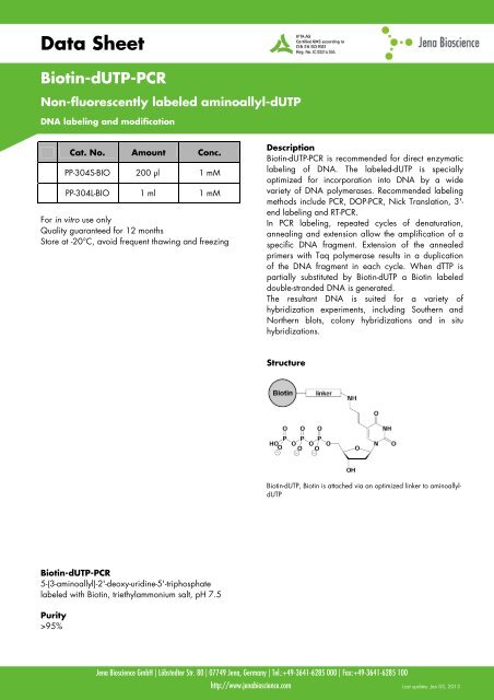 Data Sheet Biotin-dUTP-PCR - Jena Bioscience
