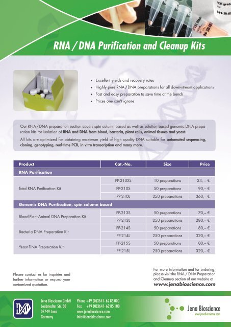Flyer RNA/DNA Purification and Cleanup Kits (1.3 ... - Jena Bioscience