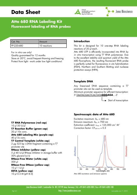 Data Sheet Atto 680 RNA Labeling Kit - Jena Bioscience