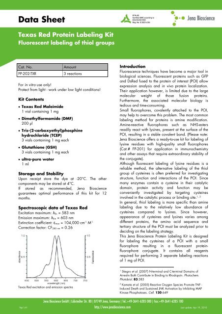 Data Sheet Texas Red Protein Labeling Kit - Jena Bioscience