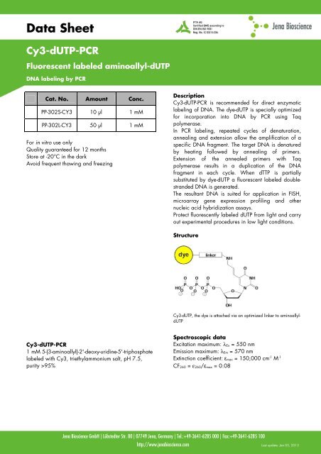 Data Sheet Cy3-dUTP-PCR - Jena Bioscience