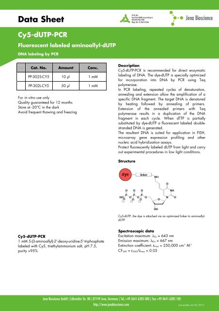 Data Sheet Cy5-dUTP-PCR - Jena Bioscience