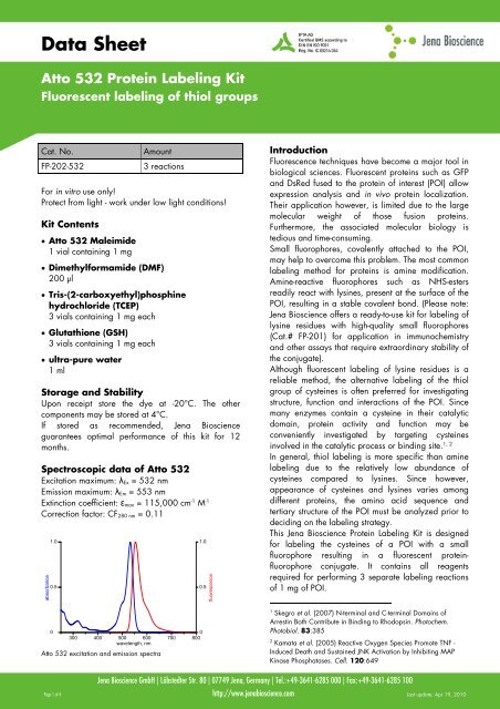 Data Sheet Atto 532 Protein Labeling Kit - Jena Bioscience