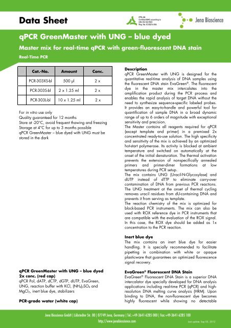 Data Sheet qPCR GreenMaster with UNG â blue ... - Jena Bioscience