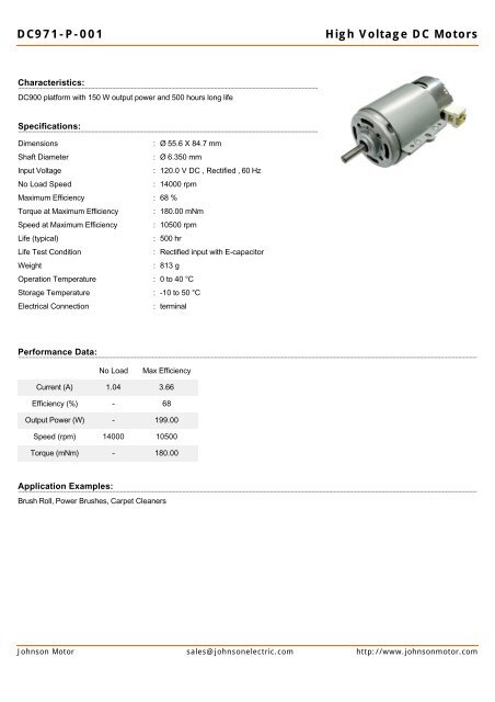 DC971-P-001 High Voltage DC Motors - Johnson Electric
