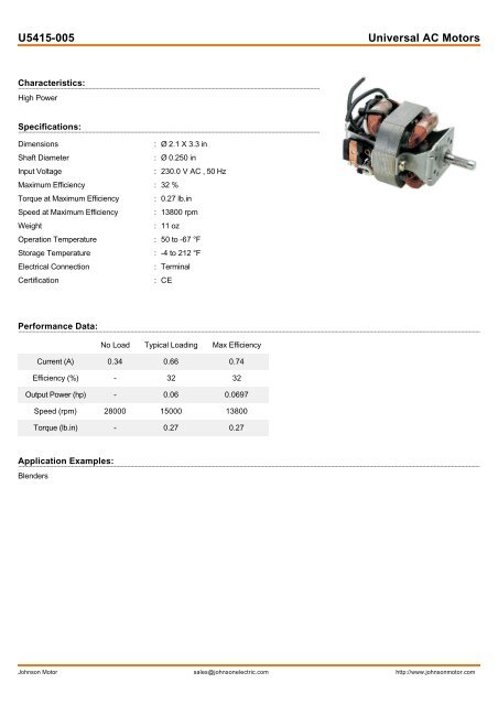 U5415-005 Universal AC Motors - Johnson Electric
