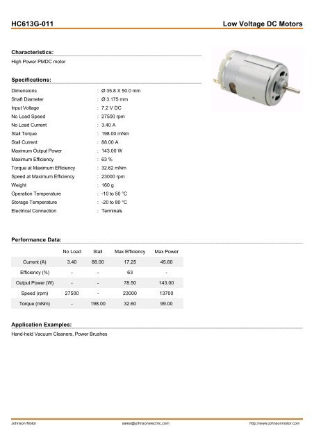 HC613G-011 Low Voltage DC Motors - Johnson Electric