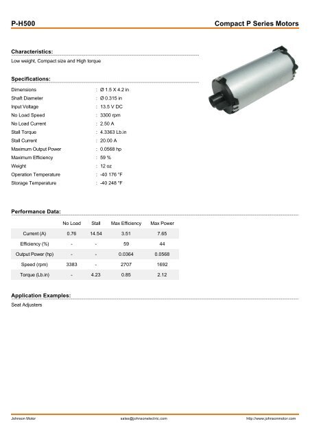 P-H500 Compact P Series Motors - Johnson Motor