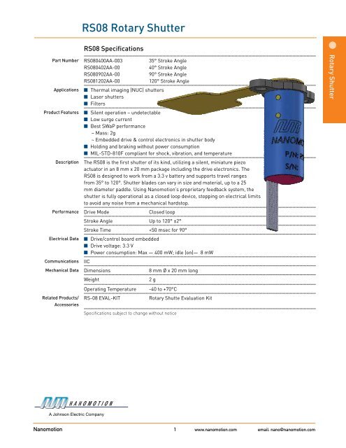 RS08 Rotary Shutter - Johnson Electric