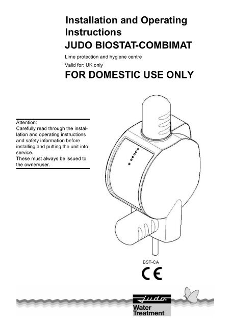 Installation and Operating Instructions JUDO BIOSTAT-COMBIMAT ...