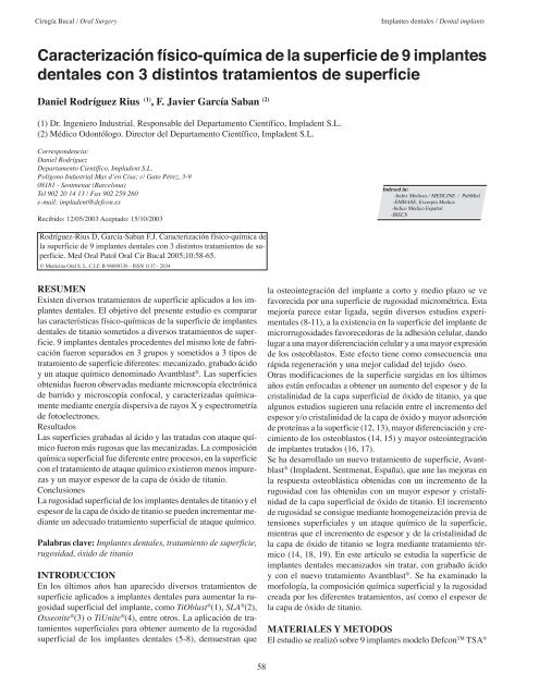 Caracterización físico-química de la superficie de ... - SciELO España
