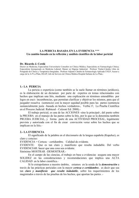 LA PERICIA BASADA EN LA EVIDENCIA - Poder Judicial