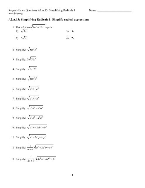 Simplify Radical Expressions