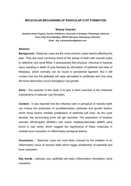 MOLECULAR MECHANISMS OF RADICULAR CYST FORMATION ...