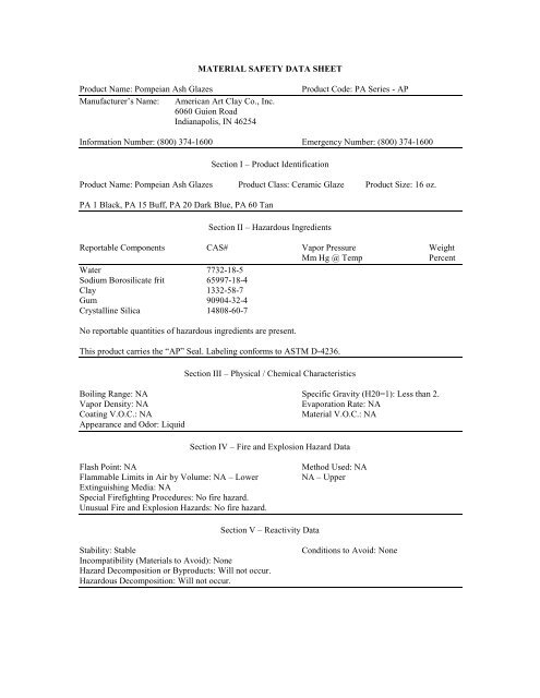 MATERIAL SAFETY DATA SHEET