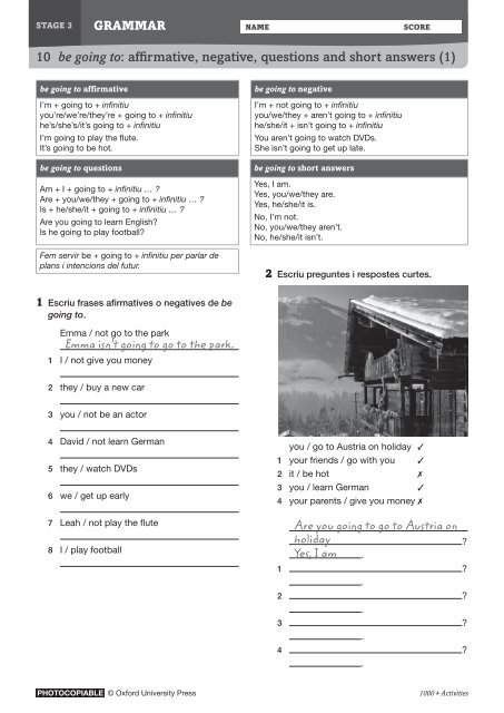 10 be going to: affirmative, negative, questions and short answers (1)